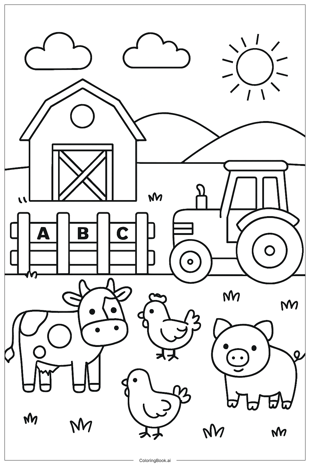 ABC Busy Farm Coloring Page (Free PDF&PNG Printable)
