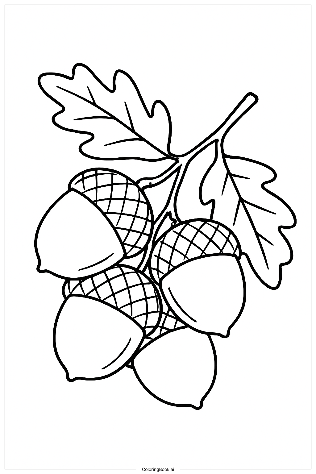 Acorn Pile Fall Coloring Page (Free PDF&PNG Printable)