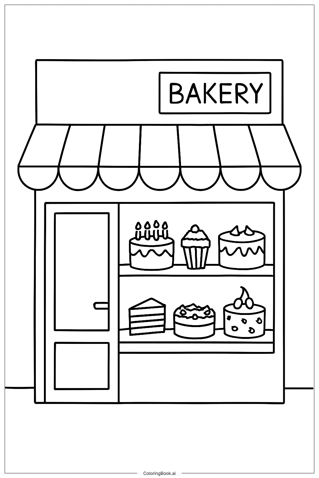Aesthetic Bakery Window Coloring Page (Free PDF&PNG Printable)