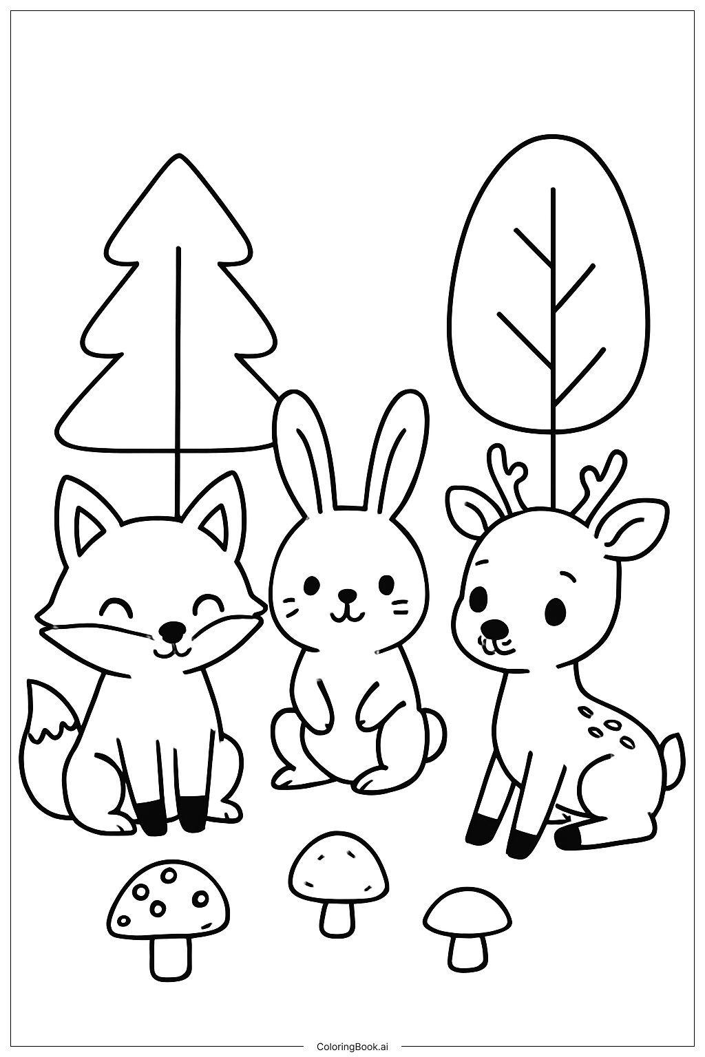 Aesthetic Forest Friends Coloring Page (Free PDF&PNG Printable)