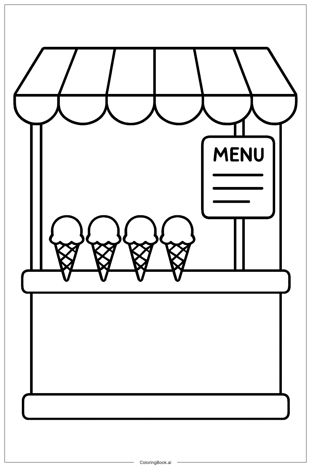 Aesthetic Ice Cream Stand Coloring Page (Free PDF&PNG Printable)