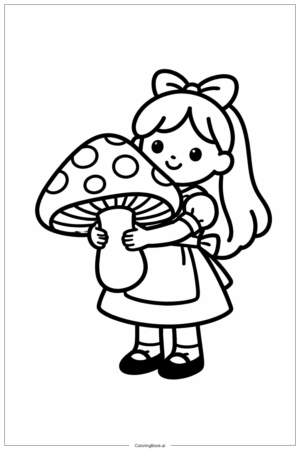 Alice In Wonderland Holding Mushroom Coloring Page (Free PDF&PNG Printable)