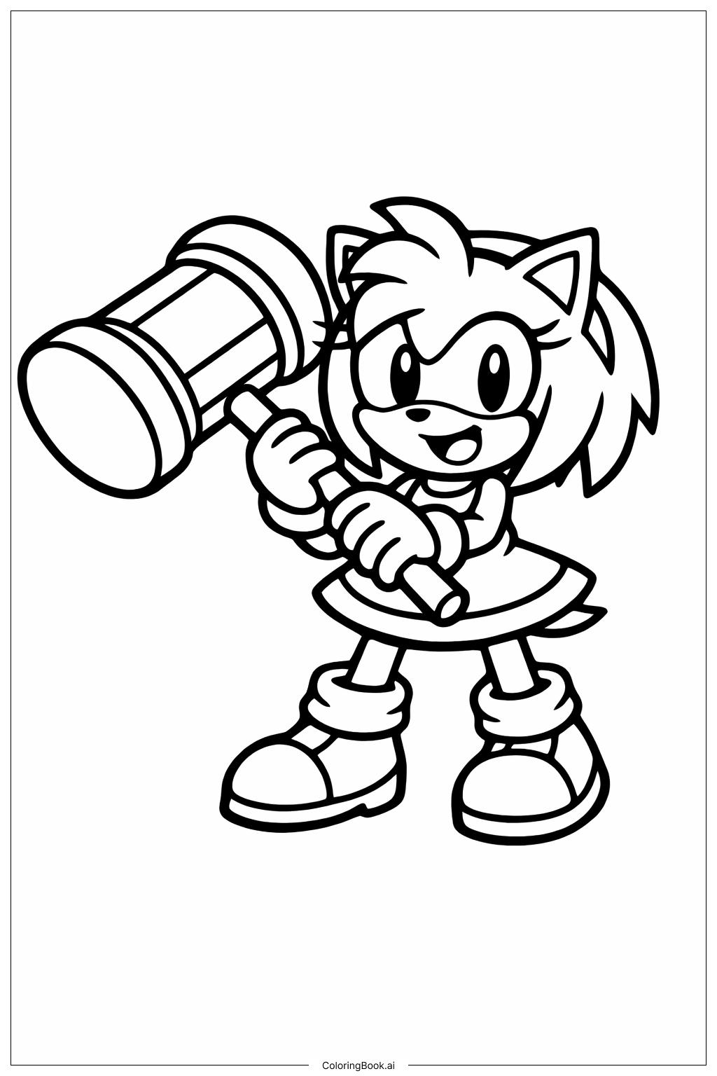 Amy From Sonic Holding Hammer Coloring Page (Free PDF&PNG Printable)