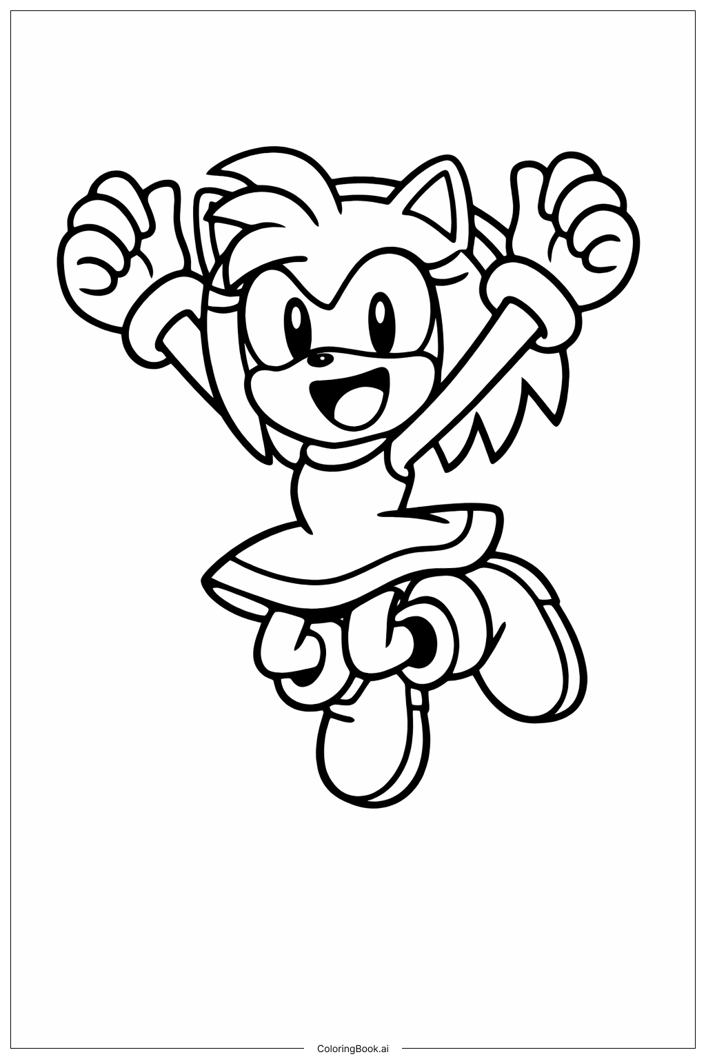 Amy From Sonic Jumping Coloring Page (Free PDF&PNG Printable)