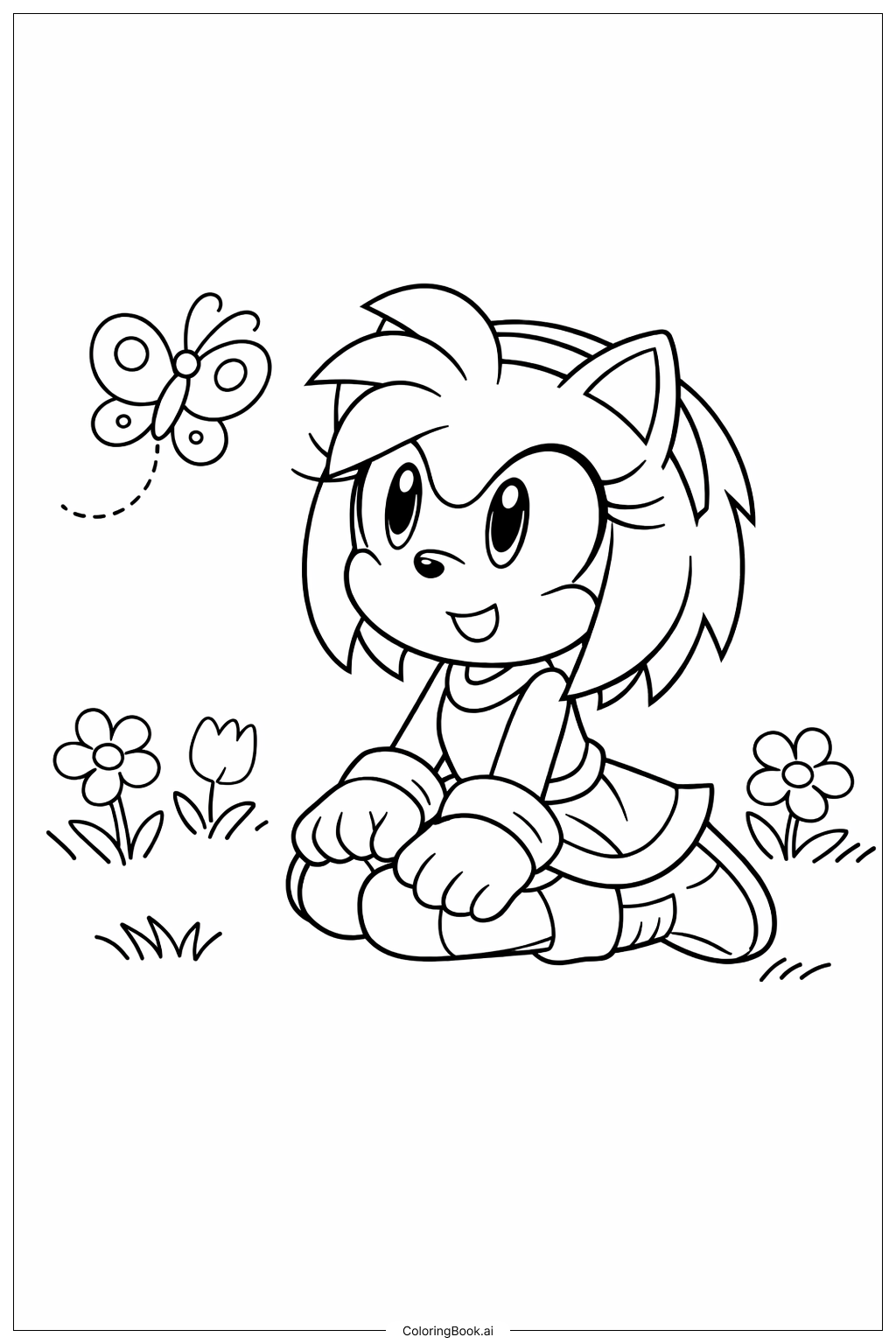 Amy From Sonic With Butterfly Coloring Page (Free PDF&PNG Printable)