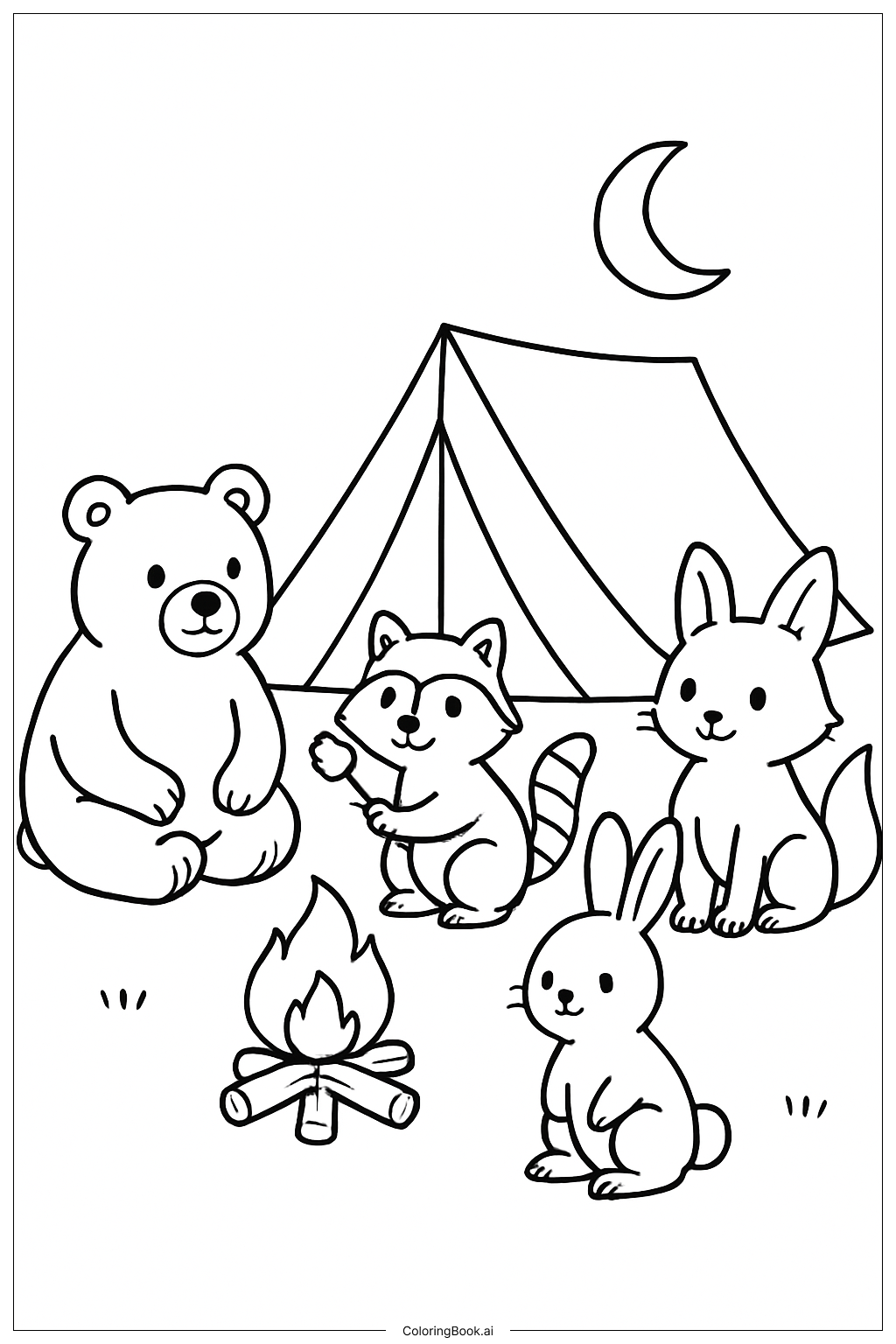 Tier-Camping-Ausflug Ausmalbild (Kostenloses PDF & PNG zum Ausdrucken)
