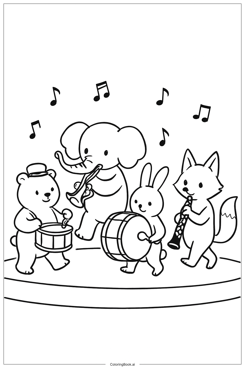 Página de Colorir Banda Marcial de Animais (PDF & PNG Imprimíveis Grátis)