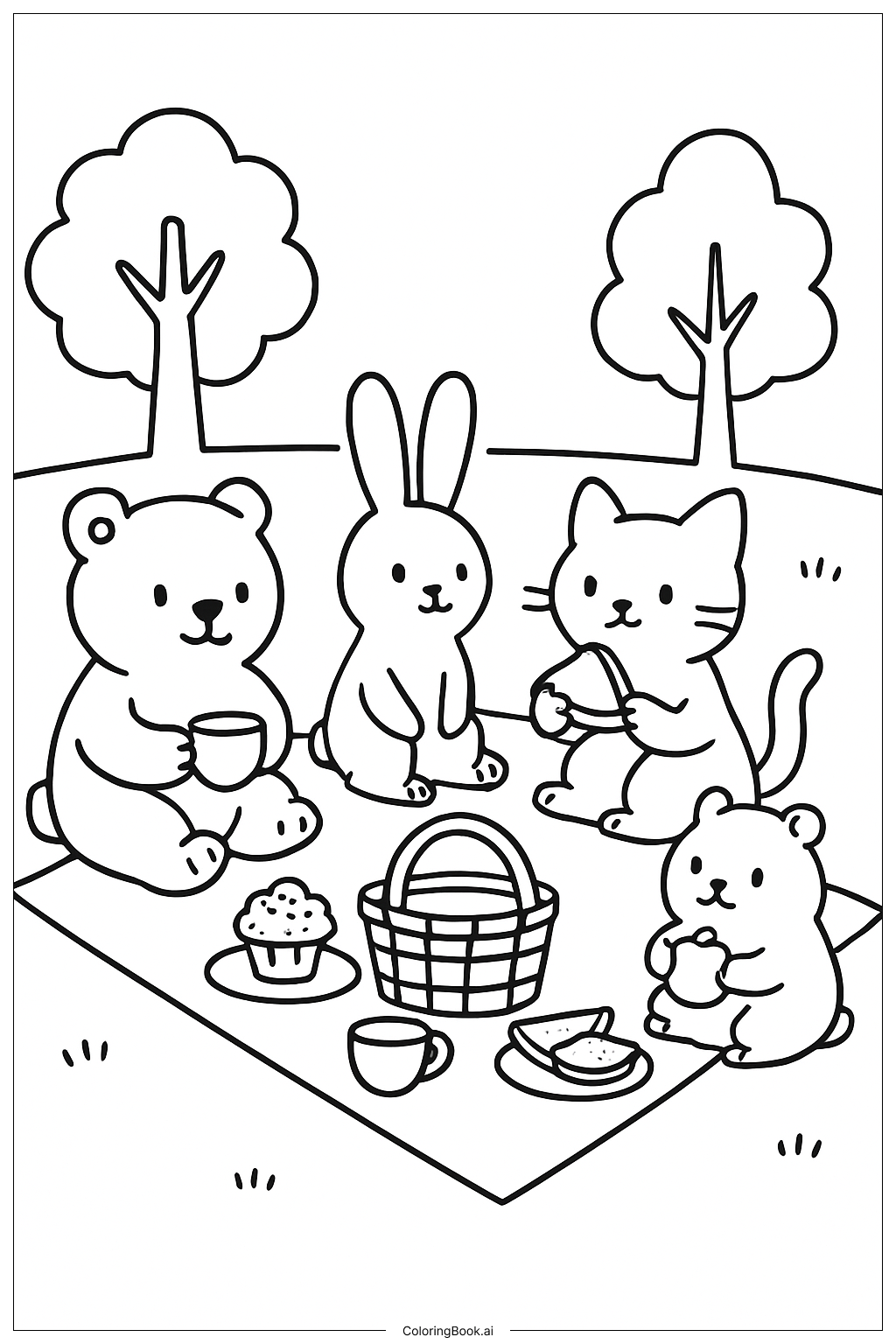 Página para colorear Amigos del picnic de animales (Descarga gratuita ...