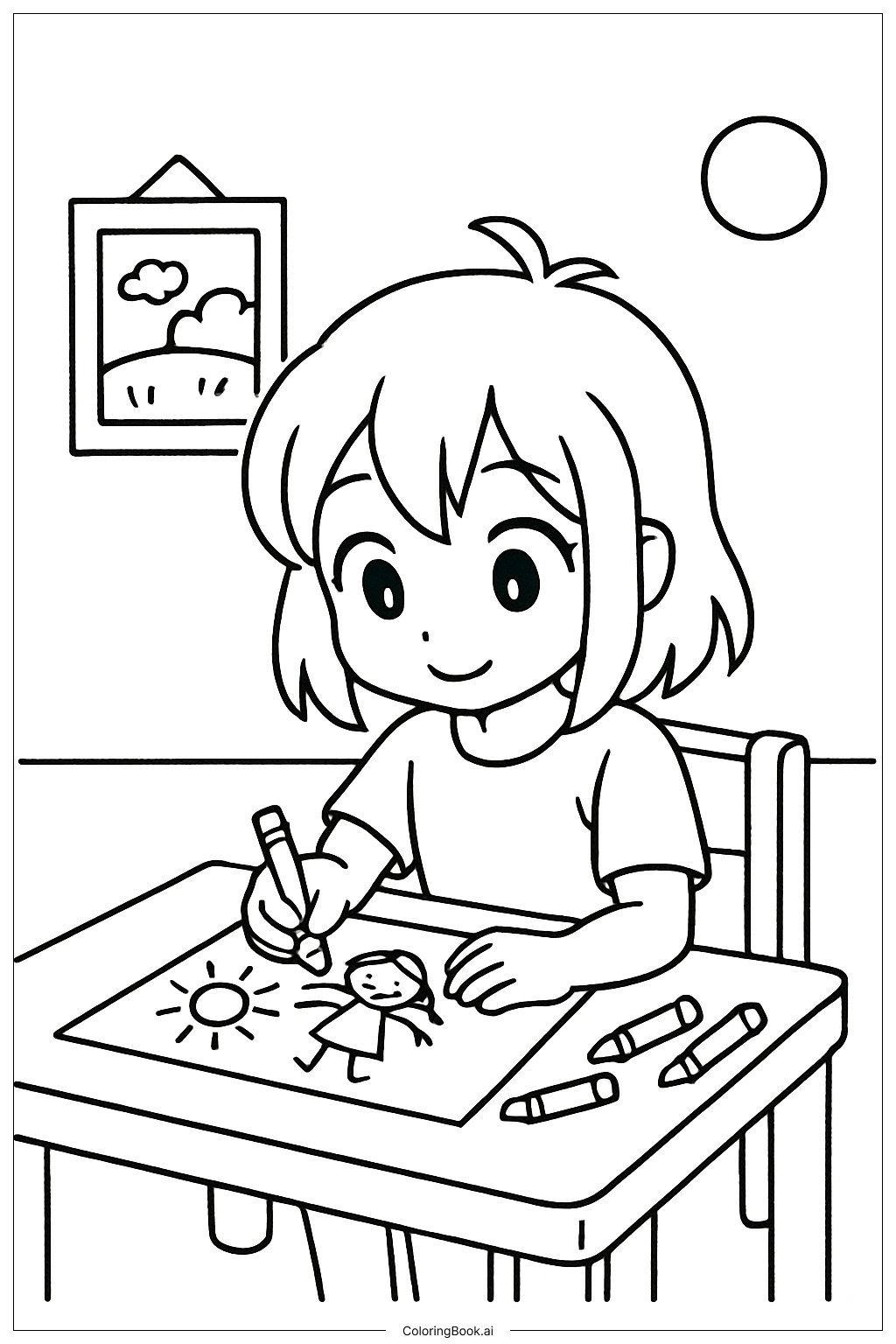 Anime Girl Drawing Coloring Page (Free PDF&PNG Printable)