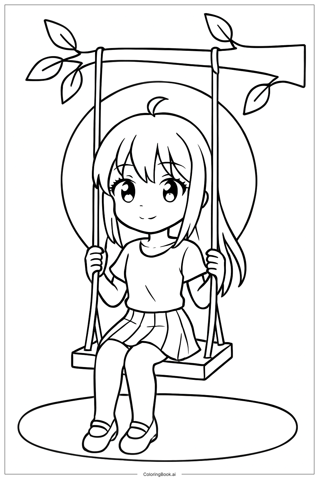 Anime Girl On Swing Coloring Page (Free PDF&PNG Printable)