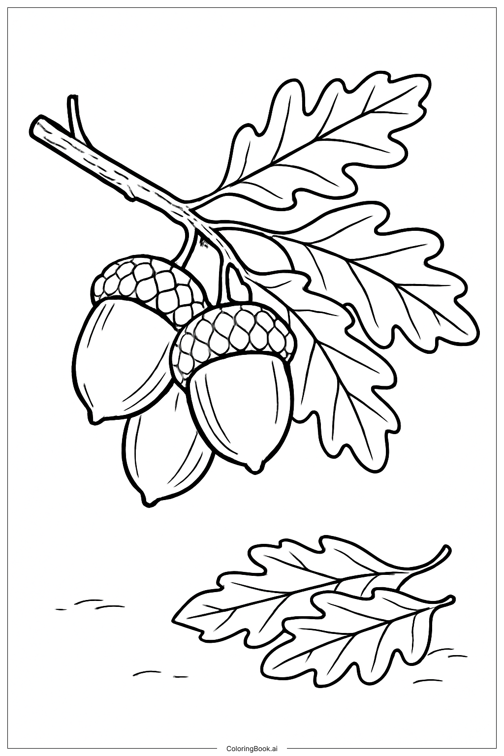 Página de Colorir Cacho de Bolotas de Outono (PDF & PNG Imprimíveis Grátis)
