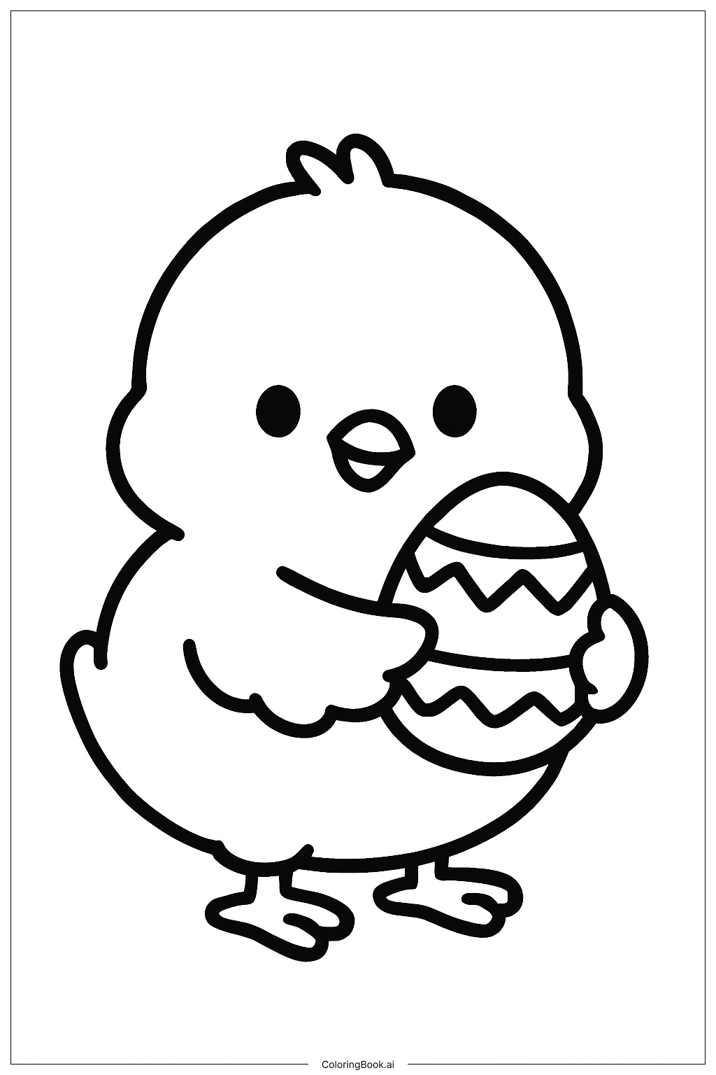 Baby Chick Holding Easter Egg Coloring Page (Free PDF&PNG Printable)