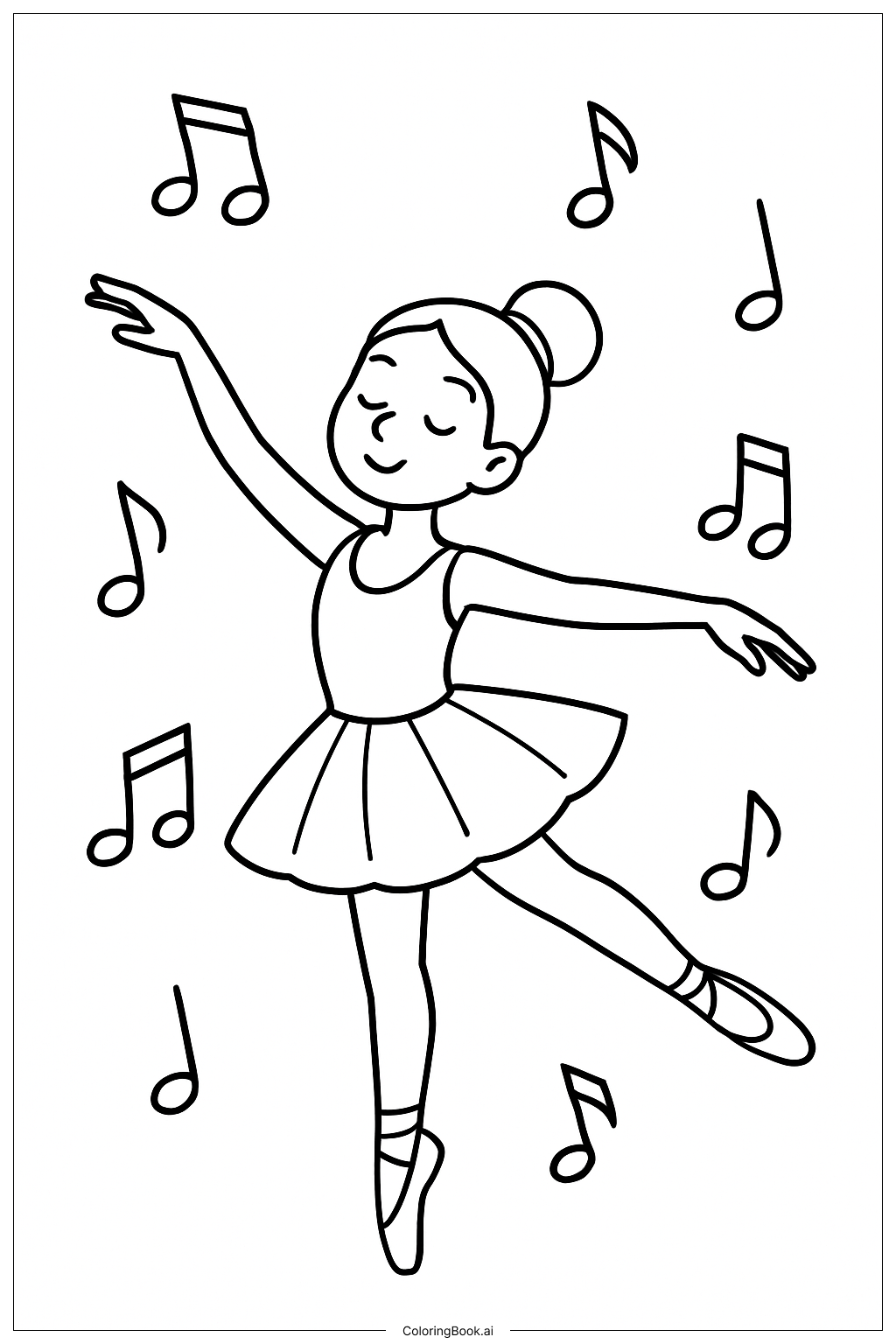 Ballet Dancer With Music Notes Coloring Page (Free PDF&PNG Printable)