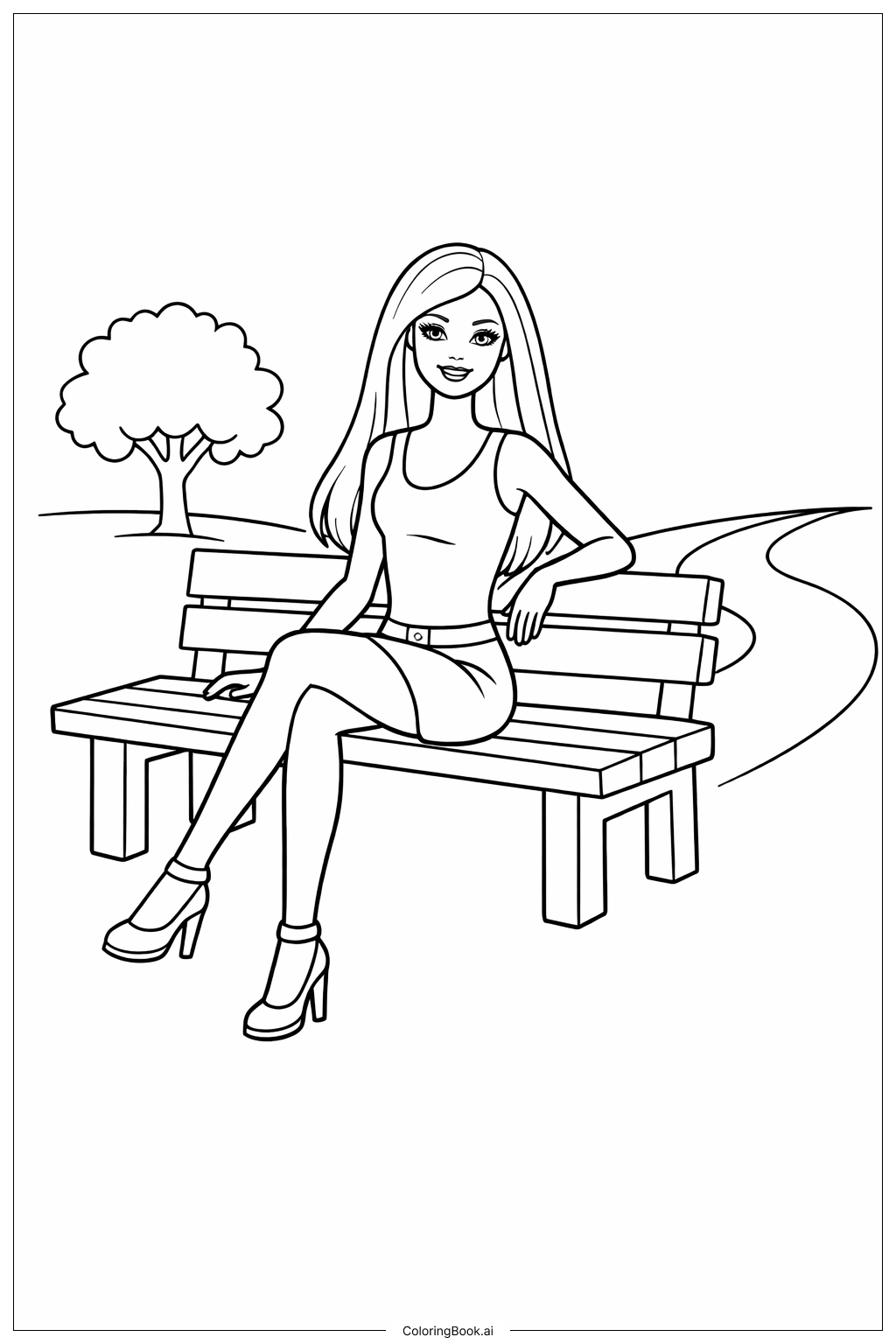 Barbie Doll At Park Coloring Page (Free PDF&PNG Printable)
