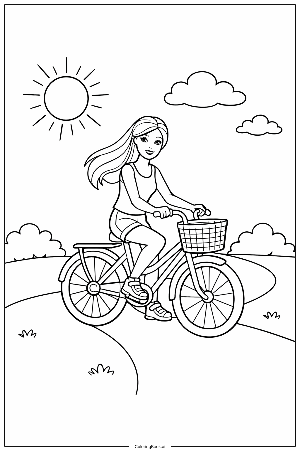 Barbie-Puppe fährt Fahrrad Ausmalbild (Kostenloses PDF & PNG zum ...