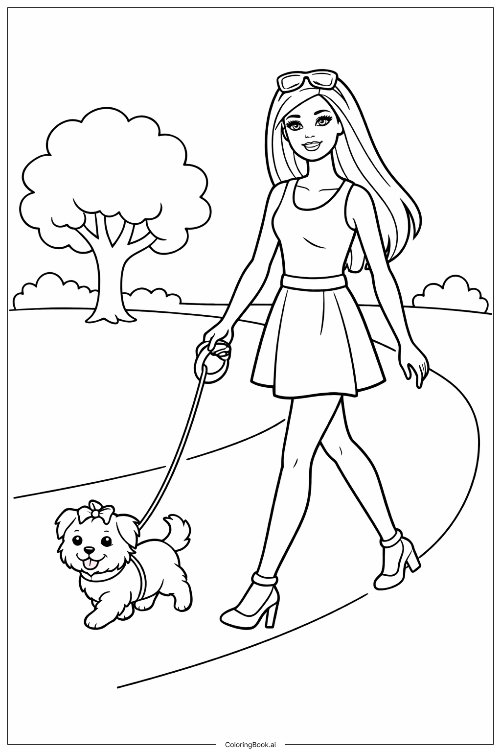 Barbie Doll With Pet Dog Coloring Page (Free PDF&PNG Printable)