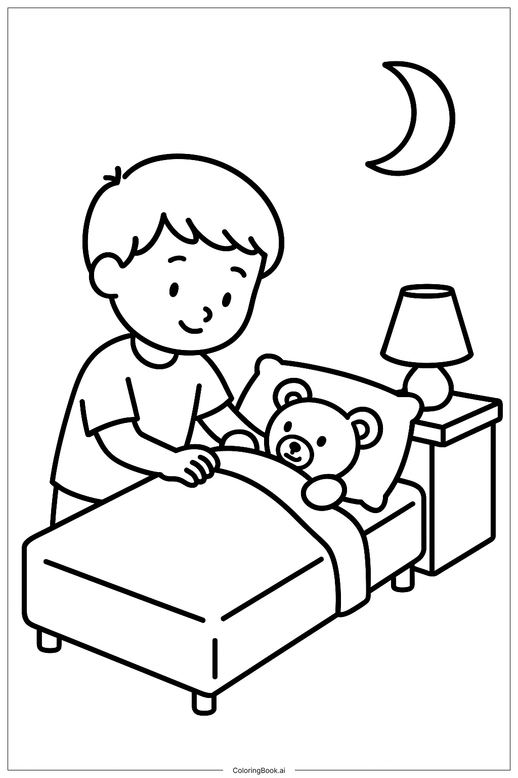 Bedtime Routine Mental Health Coloring Page (Free PDF&PNG Printable)