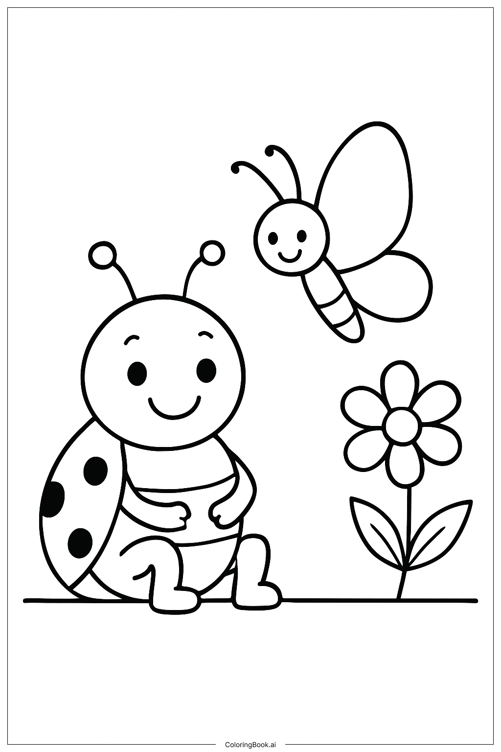 Bug And Butterfly Friend Coloring Page (Free PDF&PNG Printable)