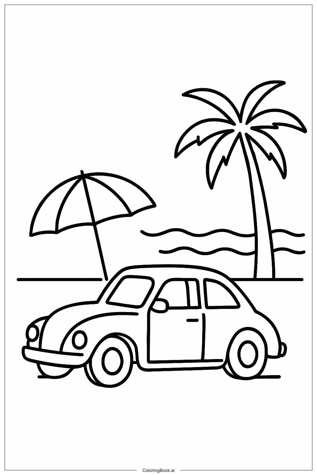 Car At Beach Scene Coloring Page (Free PDF&PNG Printable)
