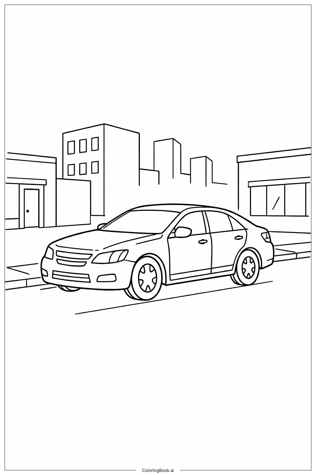 Car In City Street Coloring Page (Free PDF&PNG Printable)