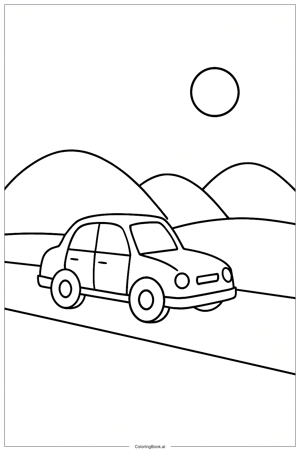 Page de coloriage Voiture sur la route de campagne (PDF & PNG ...
