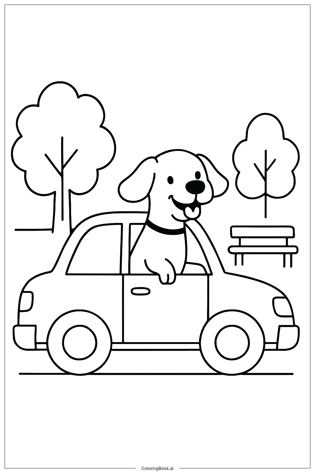 Car With Friendly Dog Coloring Page (Free PDF&PNG Printable)