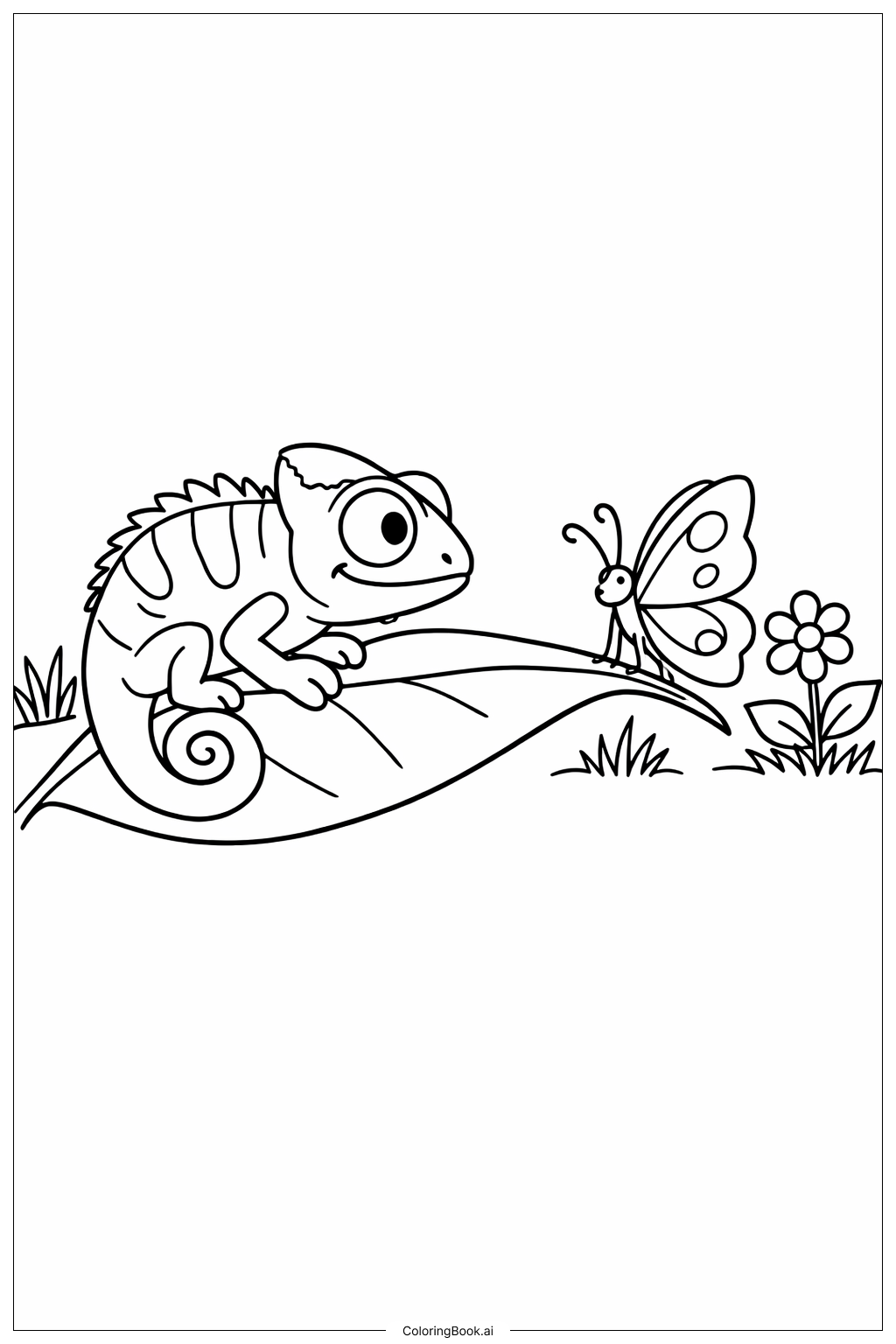Chameleon Looking At A Butterfly Coloring Page (Free PDF&PNG Printable)