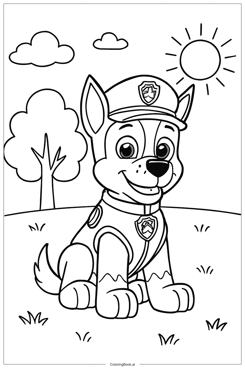 Chase 汪汪隊立大功 在公園 填色頁（免費 PDF&PNG 可列印）