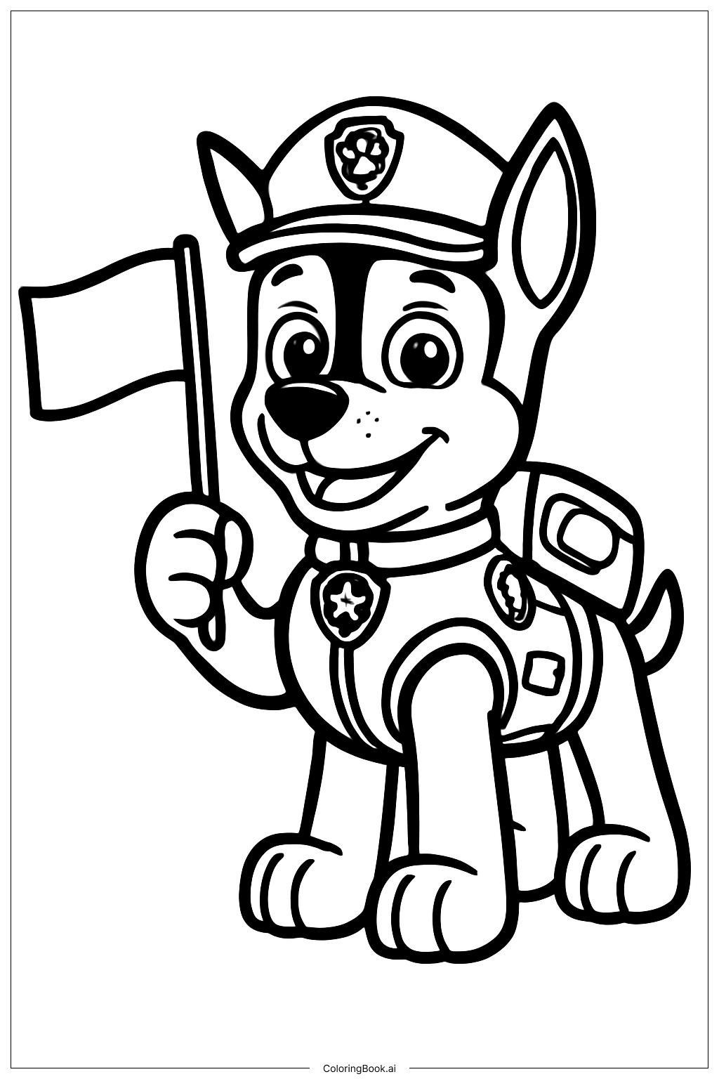 Chase Paw Patrol hält eine Flagge Ausmalbild (Kostenloses PDF & PNG zum ...
