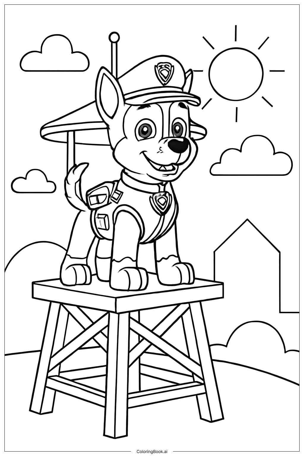 Chase Paw Patrol am Wachturm Ausmalbild (Kostenloses PDF & PNG zum ...