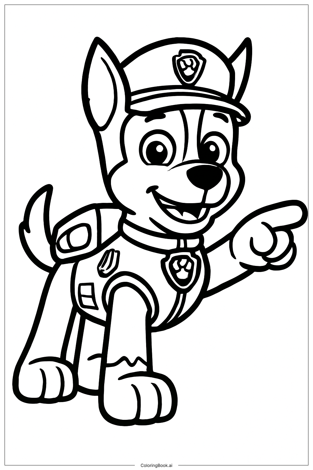 Chase Paw Patrol Pointing Coloring Page (Free PDF&PNG Printable)