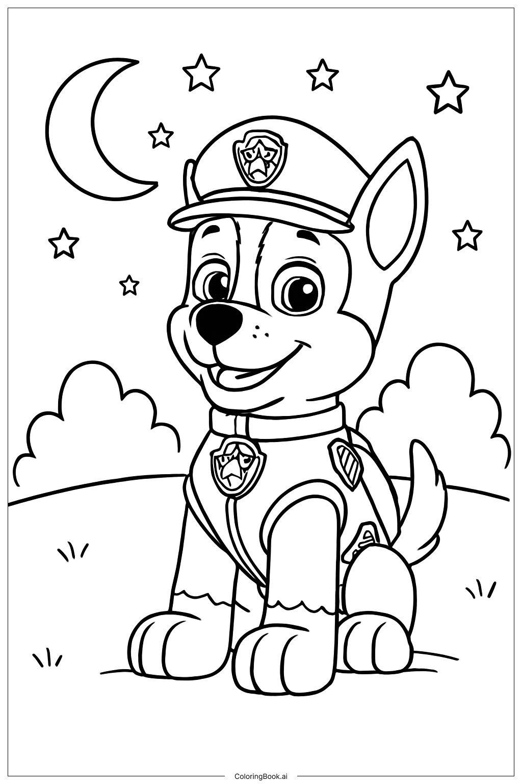 Chase Paw Patrol unter Nachthimmel Ausmalbild (Kostenloses PDF & PNG ...