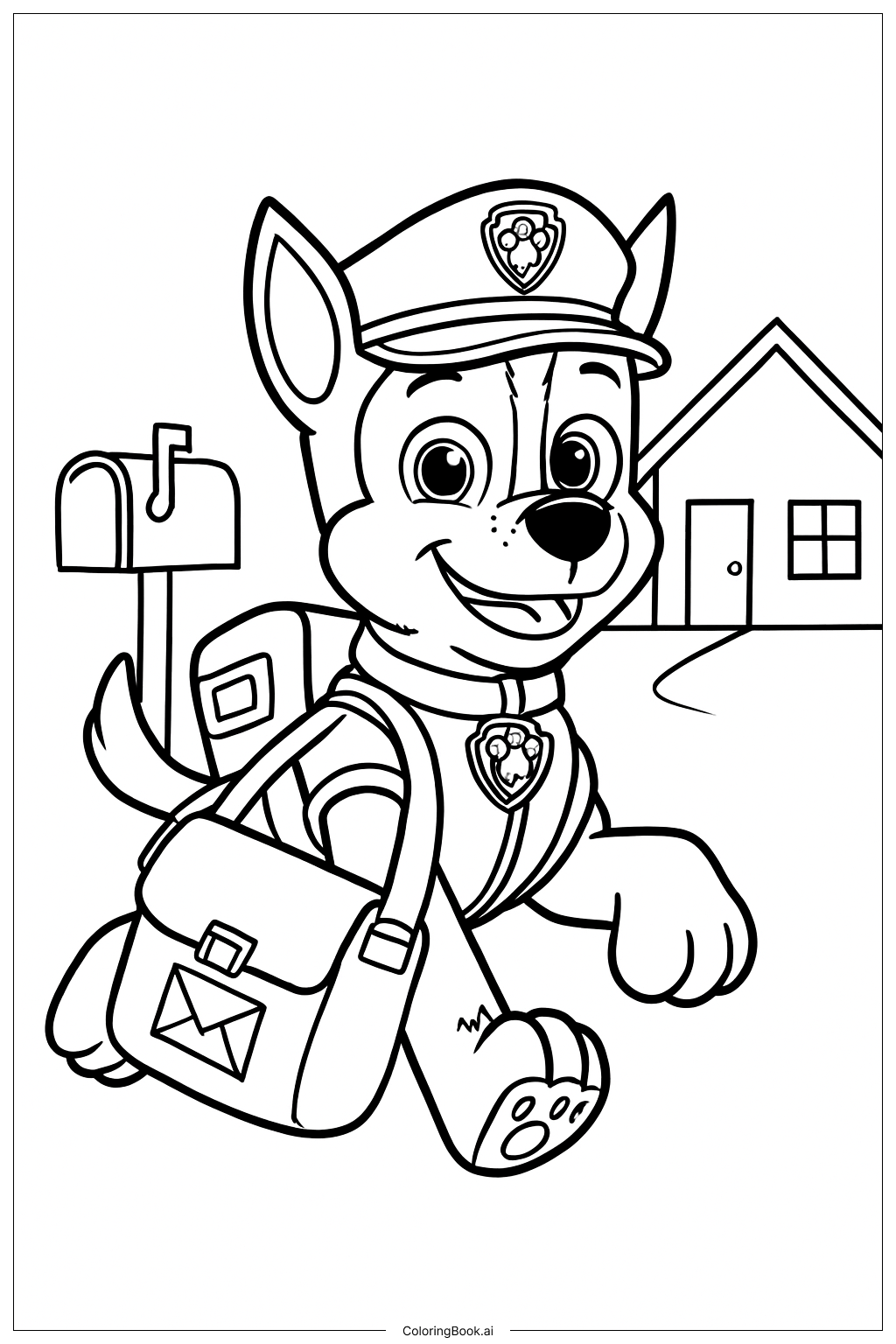 Chase Paw Patrol With Mailbag Coloring Page (Free PDF&PNG Printable)