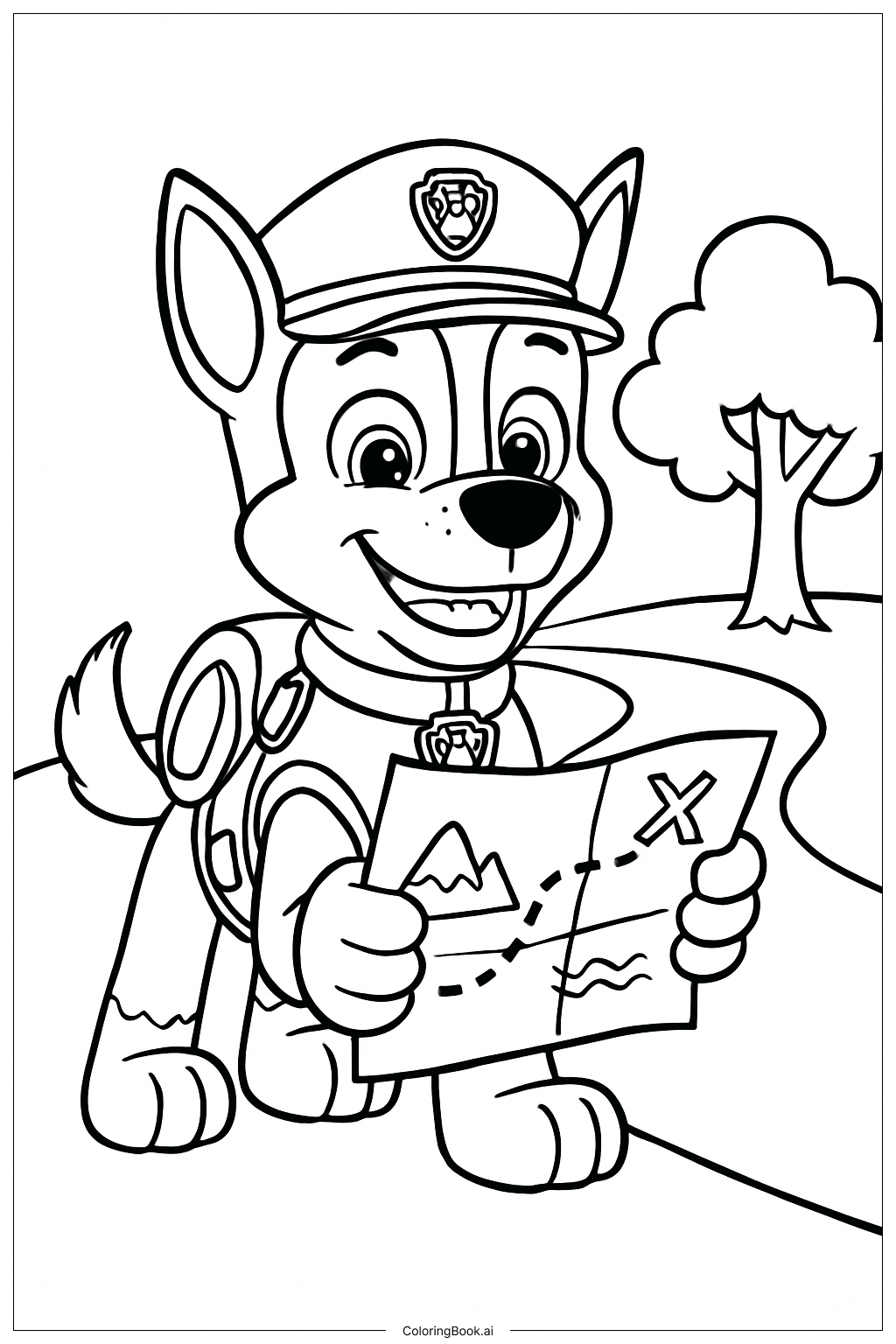 Chase Paw Patrol mit Karte Ausmalbild (Kostenloses PDF & PNG zum ...