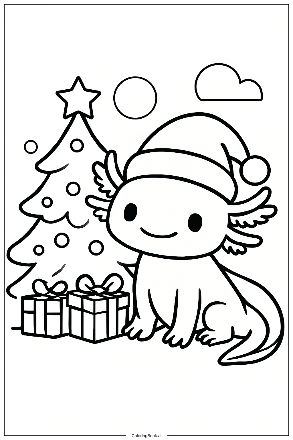Trang Tô Màu Axolotl Giáng Sinh Bên Cây Thông (Có thể In Miễn Phí dưới ...