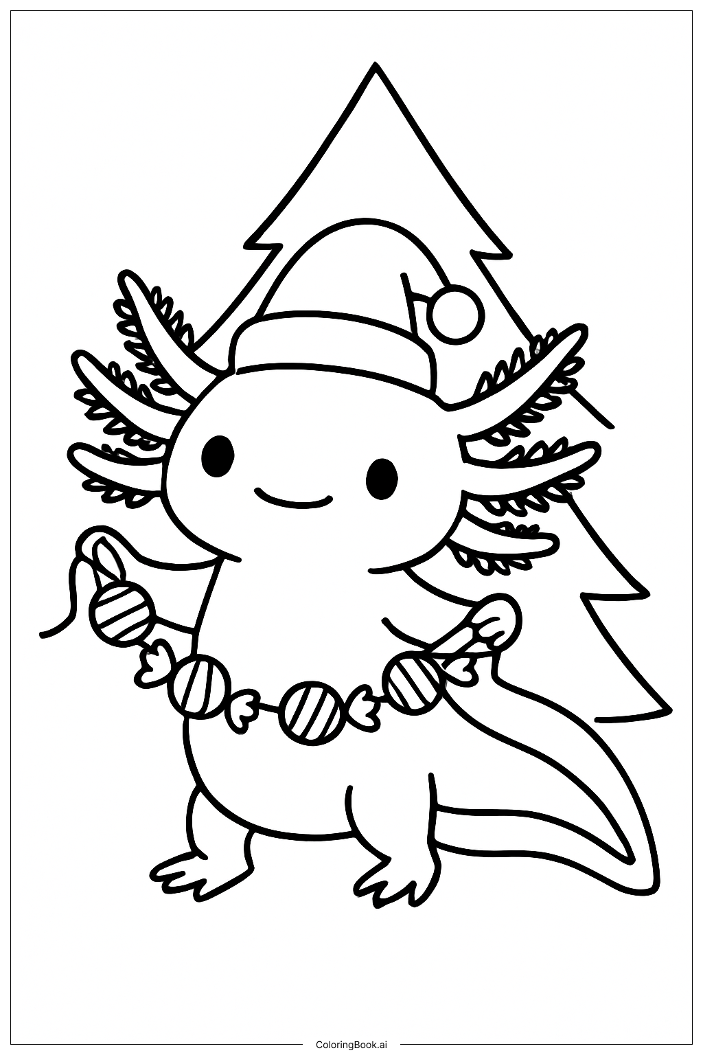 Page de coloriage Axolotl de Noël avec guirlande de bonbons (PDF & PNG ...