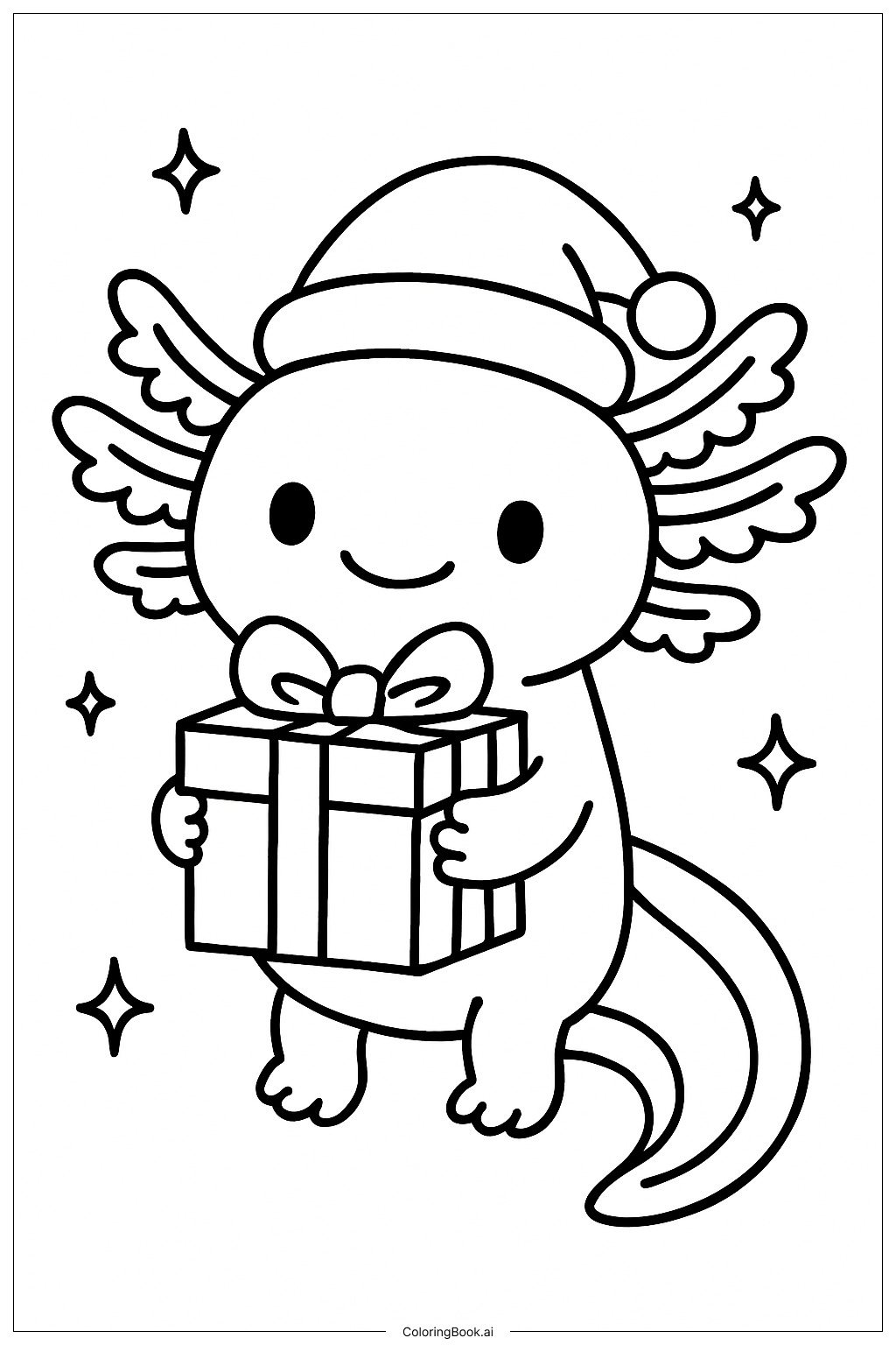 Weihnachtlicher Axolotl mit Geschenkbox Ausmalbild (Kostenloses PDF ...