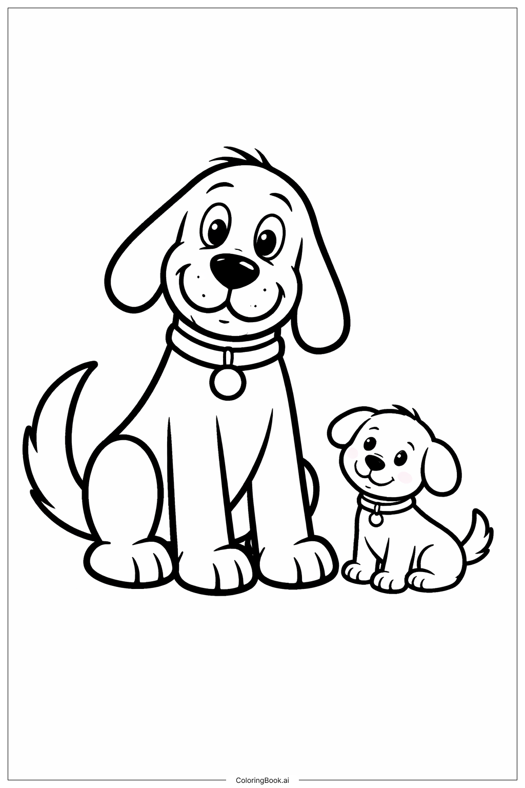Clifford The Big Red Dog Sitting With Puppy Coloring Page (Free PDF&PNG ...