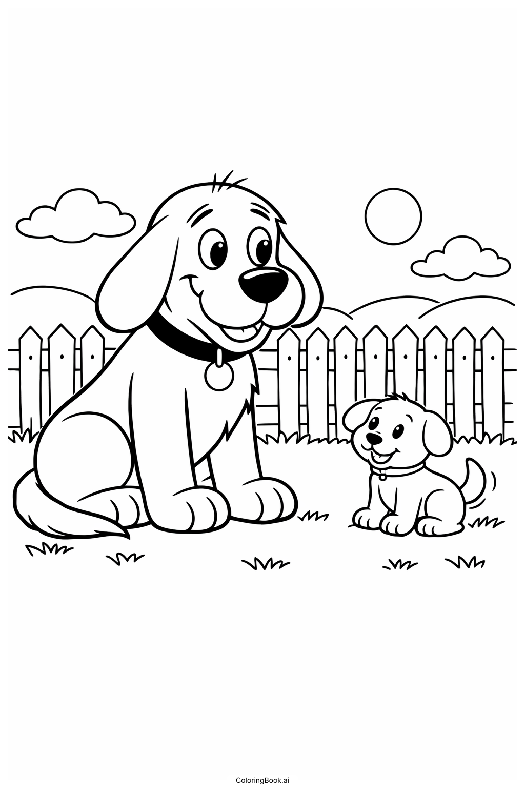 Clifford The Big Red Dog With Puppy Friend Coloring Page (Free PDF&PNG ...