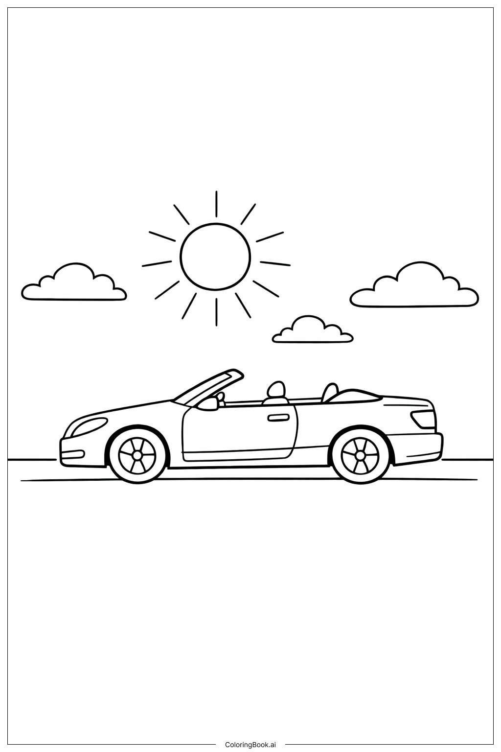 Convertible Car At Sunset Coloring Page (Free PDF&PNG Printable)