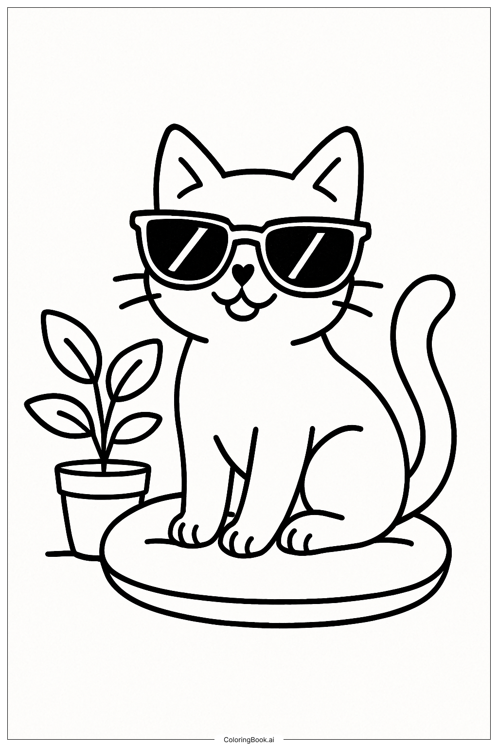 Cool Sunglasses Cat Coloring Page (Free PDF&PNG Printable)