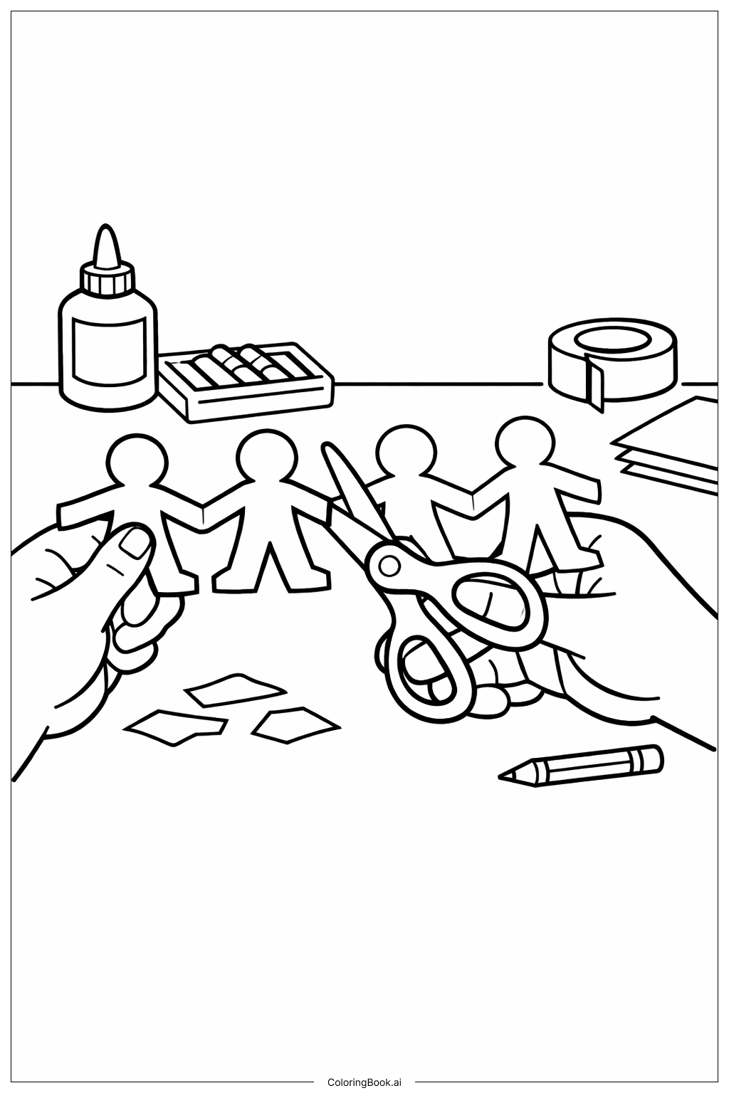 Cut Paper Chain Coloring Page (Free PDF&PNG Printable)