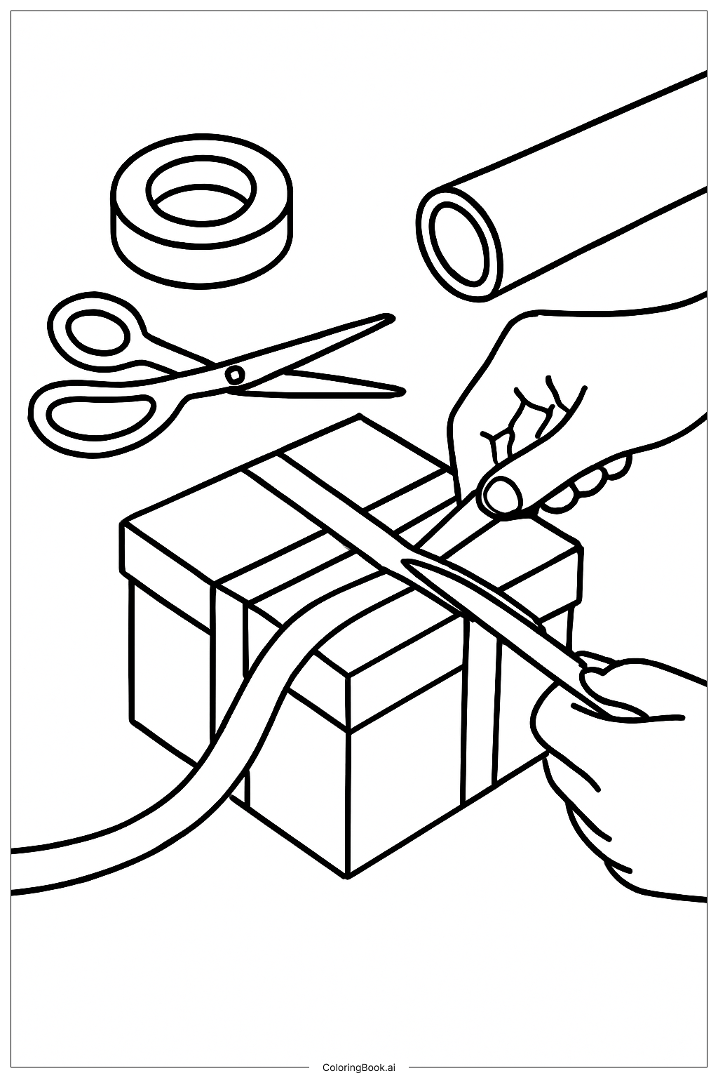 Cut Ribbon Gift Wrap Coloring Page (Free PDF&PNG Printable)