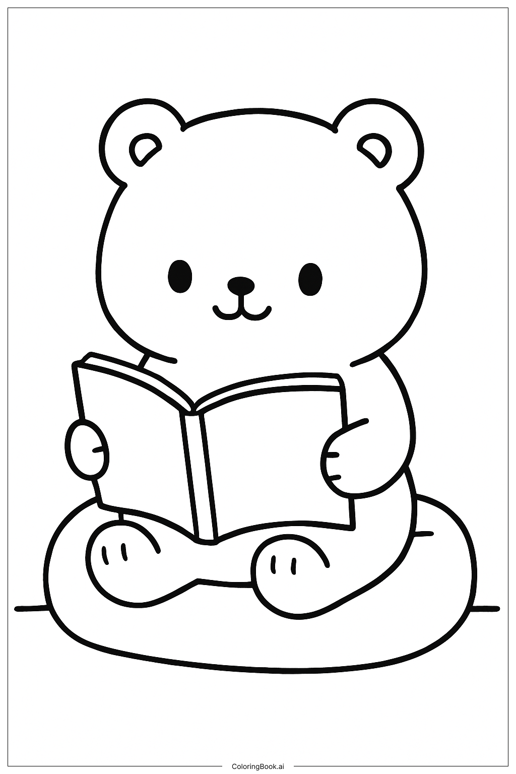 Cute Animal Reading Book Coloring Page (Free PDF&PNG Printable)