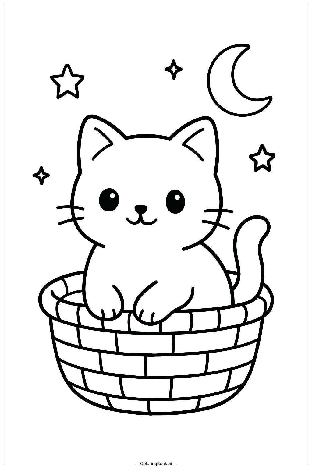 Cute Cat In Basket Coloring Page (Free PDF&PNG Printable)