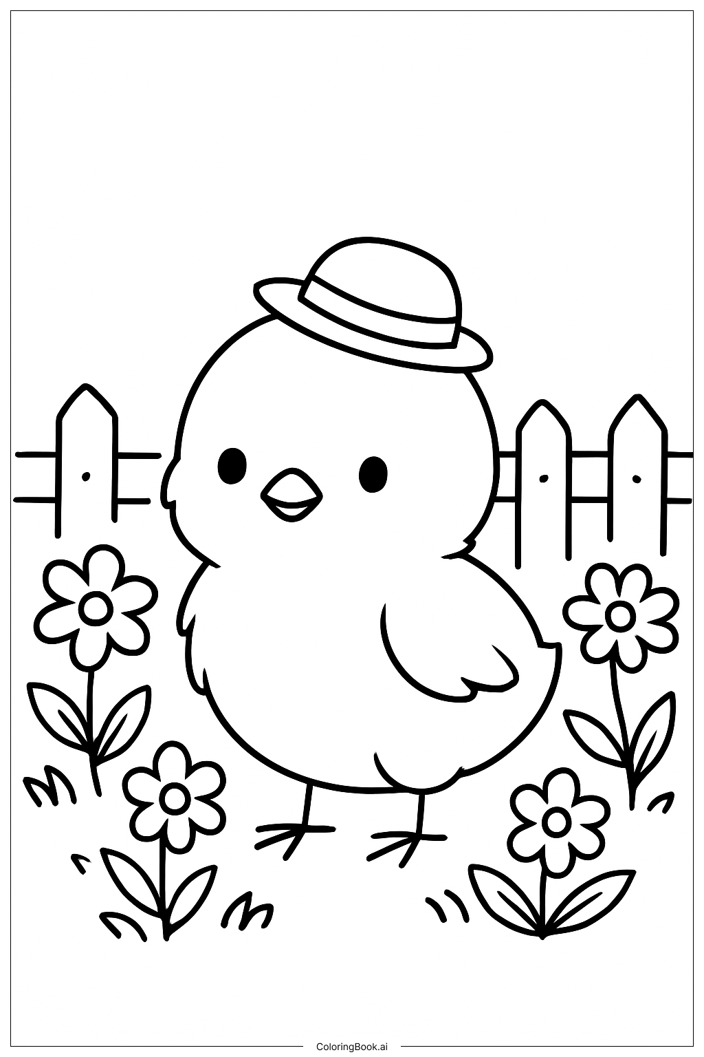 Cute Chick In Spring Coloring Page (Free PDF&PNG Printable)