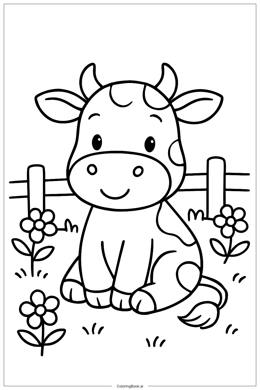 Cute Cow In Meadow Coloring Page (Free PDF&PNG Printable)