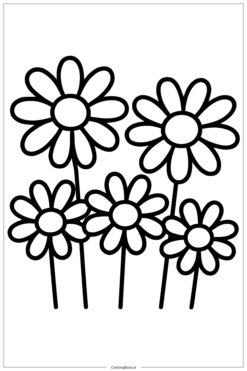 Cute Daisy Garden Coloring Page (Free PDF&PNG Printable)
