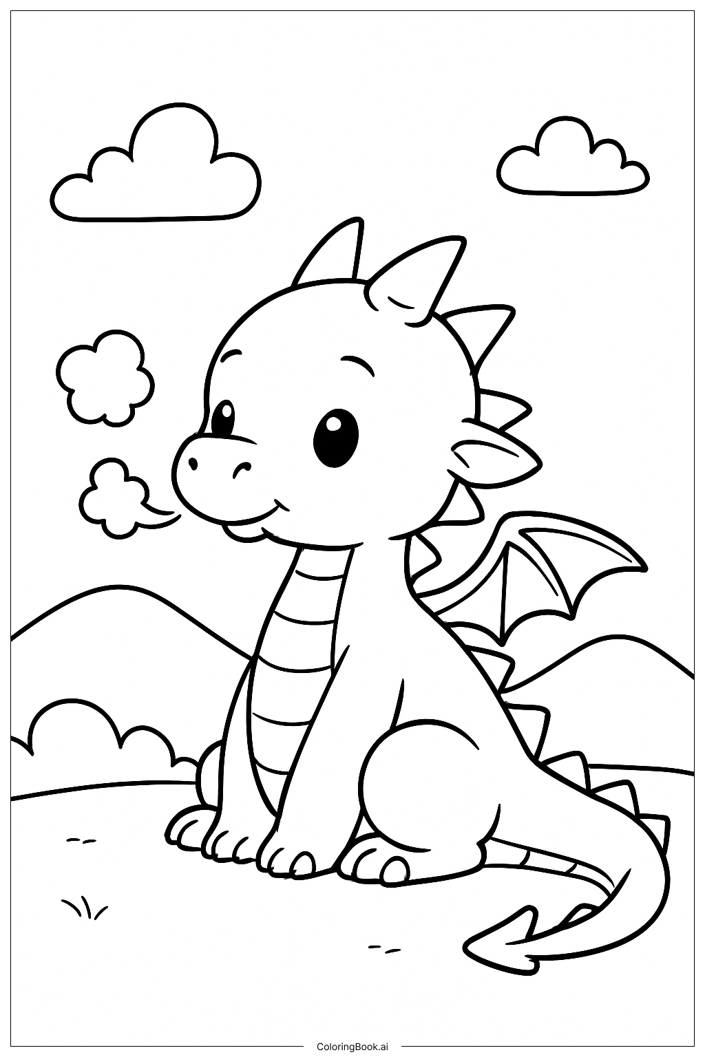 Cute Dragon With Smoke Coloring Page (Free PDF&PNG Printable)