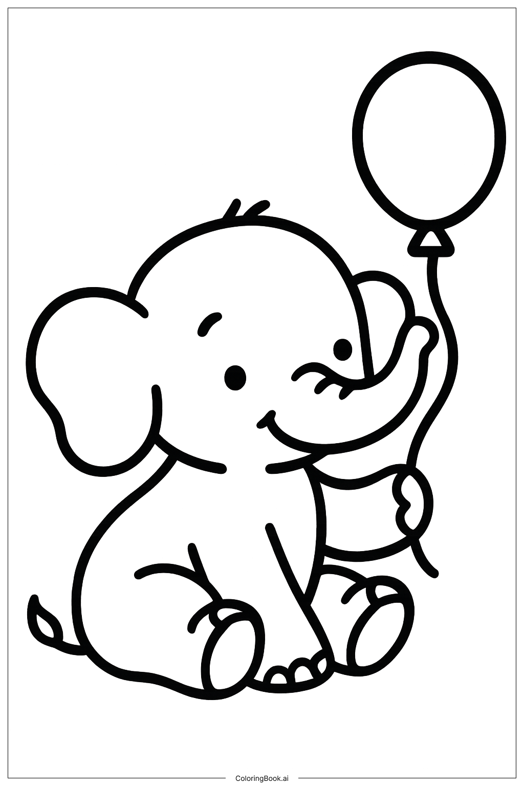 Cute Elephant With Balloon Coloring Page (Free PDF&PNG Printable)